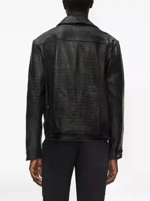 Karl Lagerfeld Leather Croc Trucker Jacket