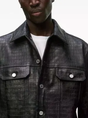 Karl Lagerfeld Leather Croc Trucker Jacket