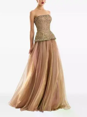 GEMY MAALOUF Beaded Strapless Gown - Neutrals