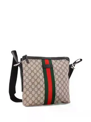Gucci Web Messenger Bag Gg Coated Canvas Medium Crossbody Bag - Black