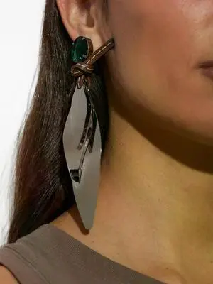 Marni Crystal-embellished Leaf-pendant Earrings - Silver