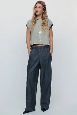 PILCRO Izzie Relaxed Faux Leather Pull On Barrel Pants - Black