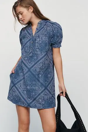 PILCRO Aly 100% Cotton Corduroy Mi Shirtdress - Blue