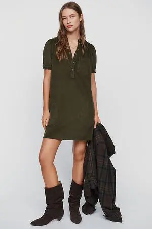 PILCRO Aly 100% Cotton Corduroy Mi Shirtdress - Dark Green