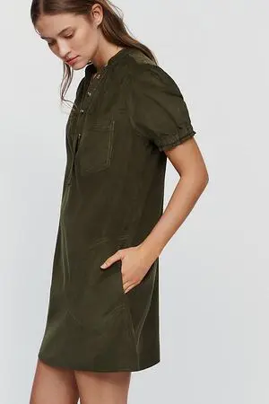 PILCRO Aly 100% Cotton Corduroy Mi Shirtdress - Dark Green