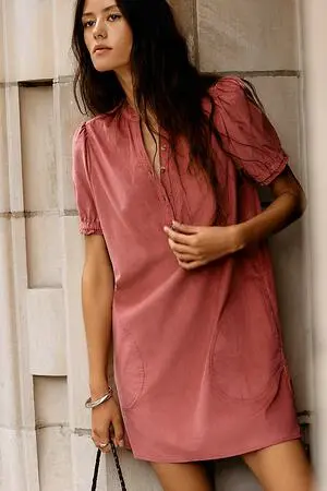 PILCRO Aly 100% Cotton Corduroy Mi Shirtdress Pink
