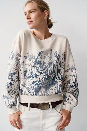 PILCRO Niki 100% Cotton Long Sleeve Bubble Sweatshirt - Blue Pattern