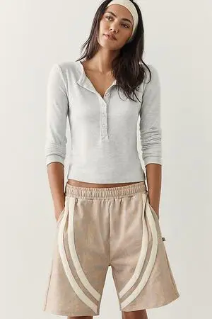 ARAMINTA JAMES 100% Cotton Barrel Leg Track Shorts - Neutral Pattern