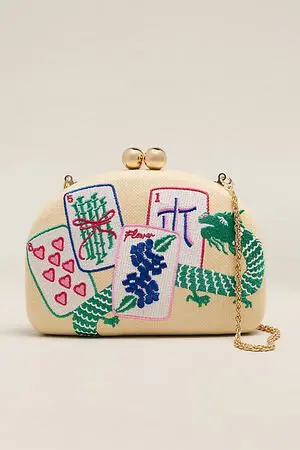 LISI LERCH Embroidered Kiss Lock Clutch - Blue Pattern