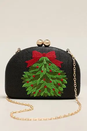 LISI LERCH Embroidered Kiss Lock Clutch - Green Pattern