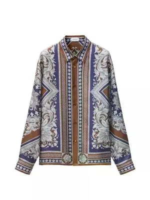 Versace Printed Silk Twill Regular Shirt - Brown