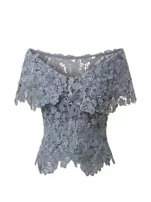 GEMY MAALOUF Off-shoulder Guipure Top - Blue
