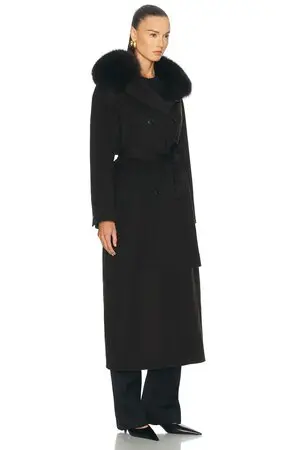 YVES SALOMON Long Coat In Brown