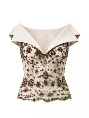 GEMY MAALOUF Tuxedo Beaded Top - Neutrals