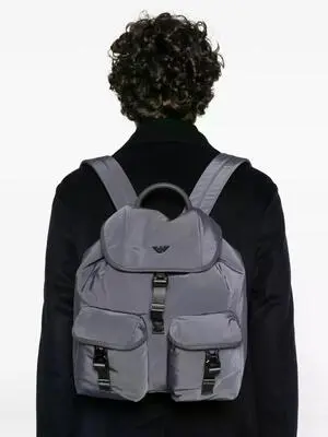 Emporio Armani Buckle-fastening Logo-plaque Backpack - Grey