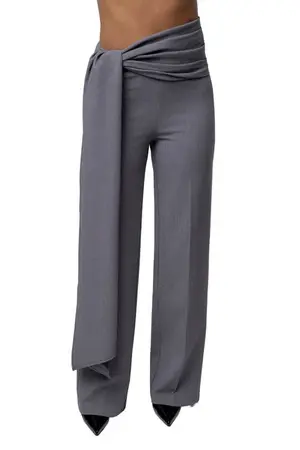 JLUXLABEL Draped Sash Trouser - Grey