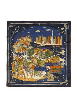 OLAH Shanghai Silk Square Scarf 26 - Blue