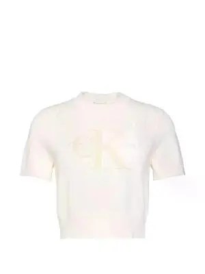 Calvin Klein Logo-embroidered Copped Sweater - Neutrals