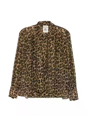 SEMICOUTURE Leopard-print Pussy-bow-collar Shirt - Brown