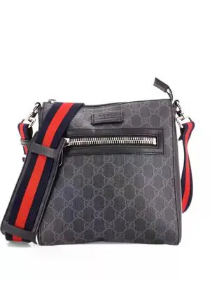 Gucci Web Strap Front Zip Messenger Bag Gg Coated Canvas Small Crossbody Bag