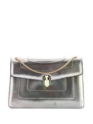 BVLGARI Serpenti Forever Patent Medium Shoulder Bag - Silver