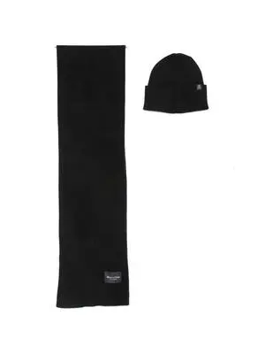 Marc O'polo Ribbed-knit Logo-patch Scarf And Beanie Hat Set - Black