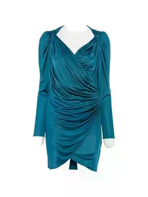 Balmain Ruched-detailing Wrap Mini Dress - Blue