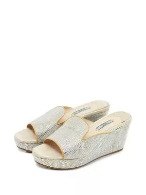 Prada Crystal-embellished Wedge Sandals - Silver