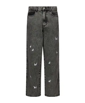 CARNE BOLLENTE Billionaire Rabbit-embroidered Acid-wash Jeans - Black