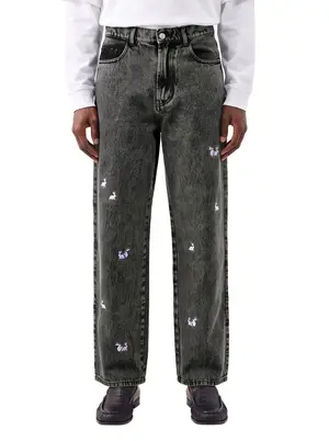 CARNE BOLLENTE Billionaire Rabbit-embroidered Acid-wash Jeans