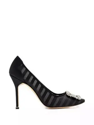 Manolo Blahnik Hangisila Crystal-buckle Striped Pumps - Black