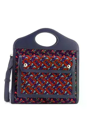 Burberry Pocket Tote Monogram Velvet Leather Mini Satchel - Blue