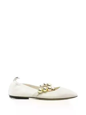 SOULIERS MARTINEZ Flamenca Bead-embellished Leather Ballet Flats - Neutrals