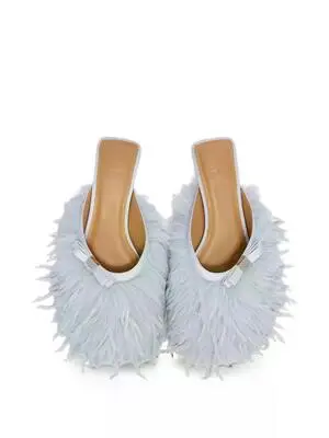 GANNI Sue Kitten Heel Mules In Ostrich - Blue
