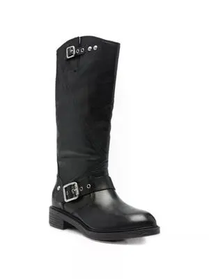 Ash Fuchsia Buckle-detail Knee-high Boots - Black