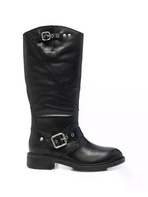 Ash Fuchsia Buckle-detail Knee-high Boots - Black