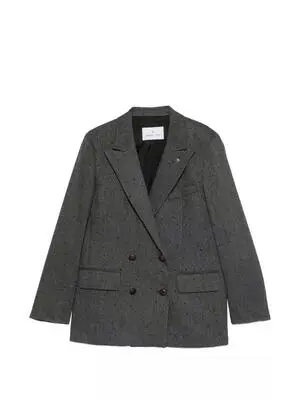 MANUEL RITZ Double-breasted Chevron-weave Blazer - Grey