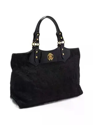Roberto Cavalli Monogram Canvas Tote Bag - Black