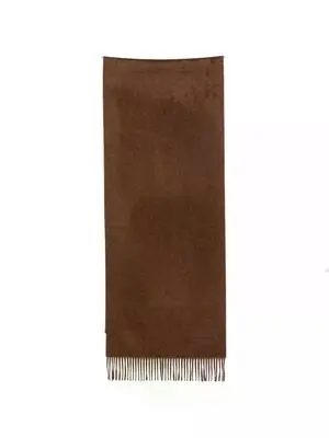 Zegna Fringed Logo-patch Scarf - Brown