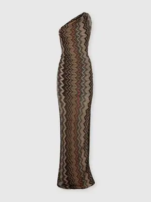Missoni One-shoulder Long Dress In Lamé Viscose With Zig Zag Motif - Multicoloured