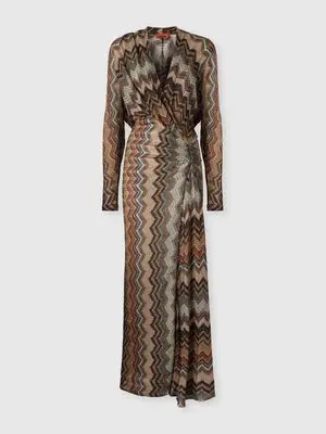 Missoni Long Dress In Lamé Viscose Blend With Zig Zag Motif - Multicoloured