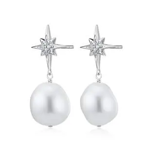 SCREAM PRETTY Pearl Drop Star Stud Earrings - Silver