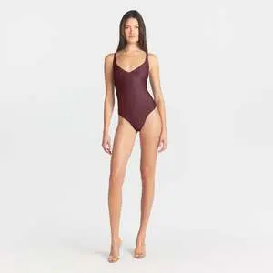 SKIMS Unlined Plunge Thong Bodysuit | Red | | Body - Currant