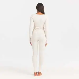 SKIMS Henley And Legging Pajama Set | Light Neutral | | Waffle