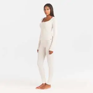 SKIMS Henley And Legging Pajama Set | Light Neutral | | Waffle