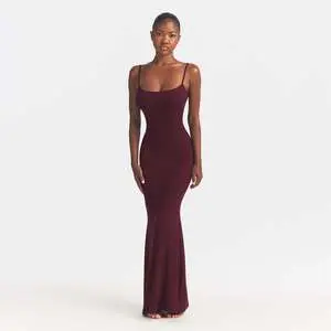 SKIMS Long Slip Dress | Red | | Soft Lounge - Currant