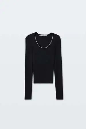Alexander Wang Crystal Chain Slinky Long Sleeve Top - Black
