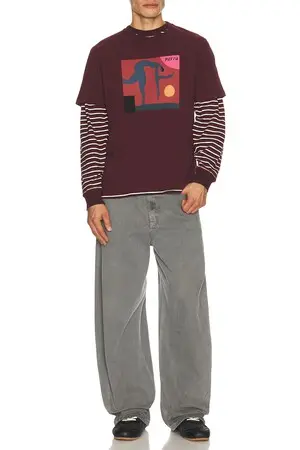 PARRA Tripped Stripes Pique Long Sleeve T-shirt In Burgundy