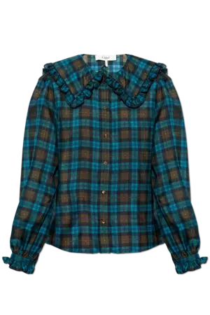 Chloé Tartan Silk Shirt - Blue
