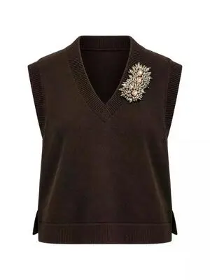 Liviana Conti Abilene Embellished V-neck Vest - Brown